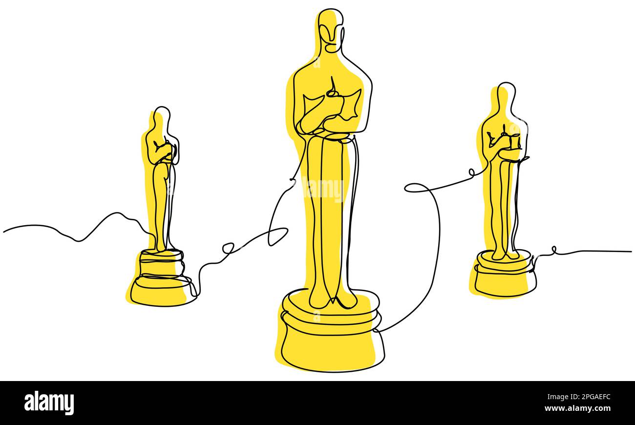 Golden Oscar statuettes in one line on a white background Stock Vector ...