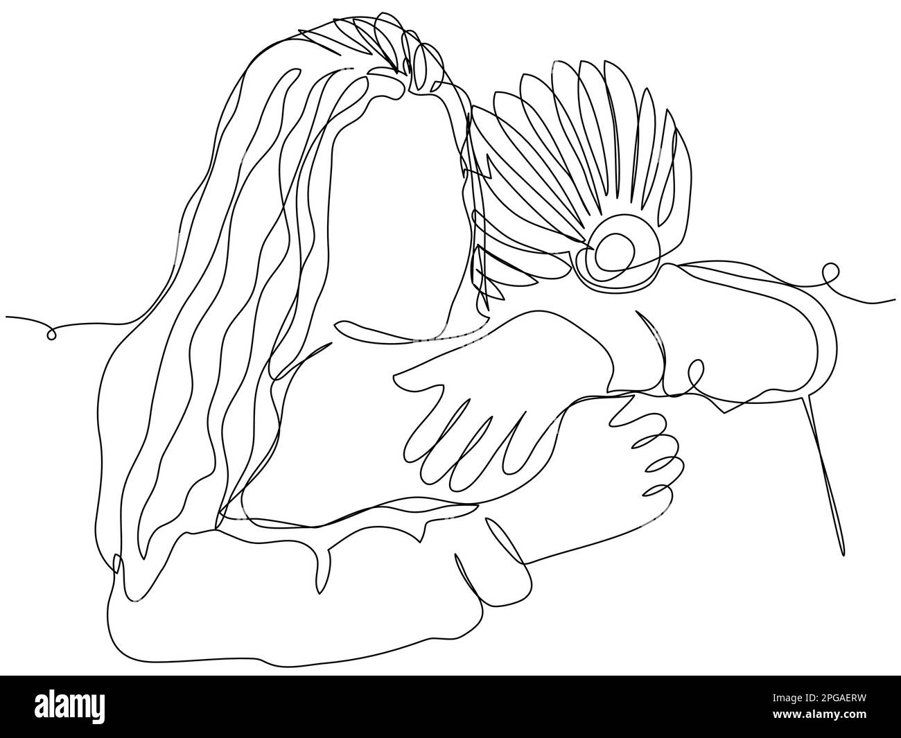 The girl hugs the woman in one line on a white back Stock Vector Image ...
