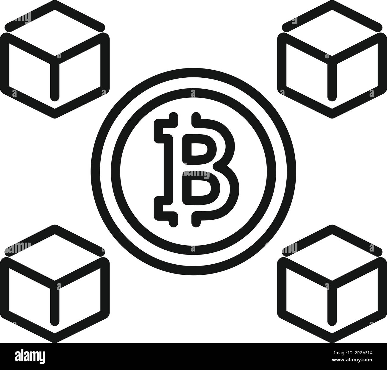 Digital bitcoin icon outline vector. Chain block. Financial cube Stock ...