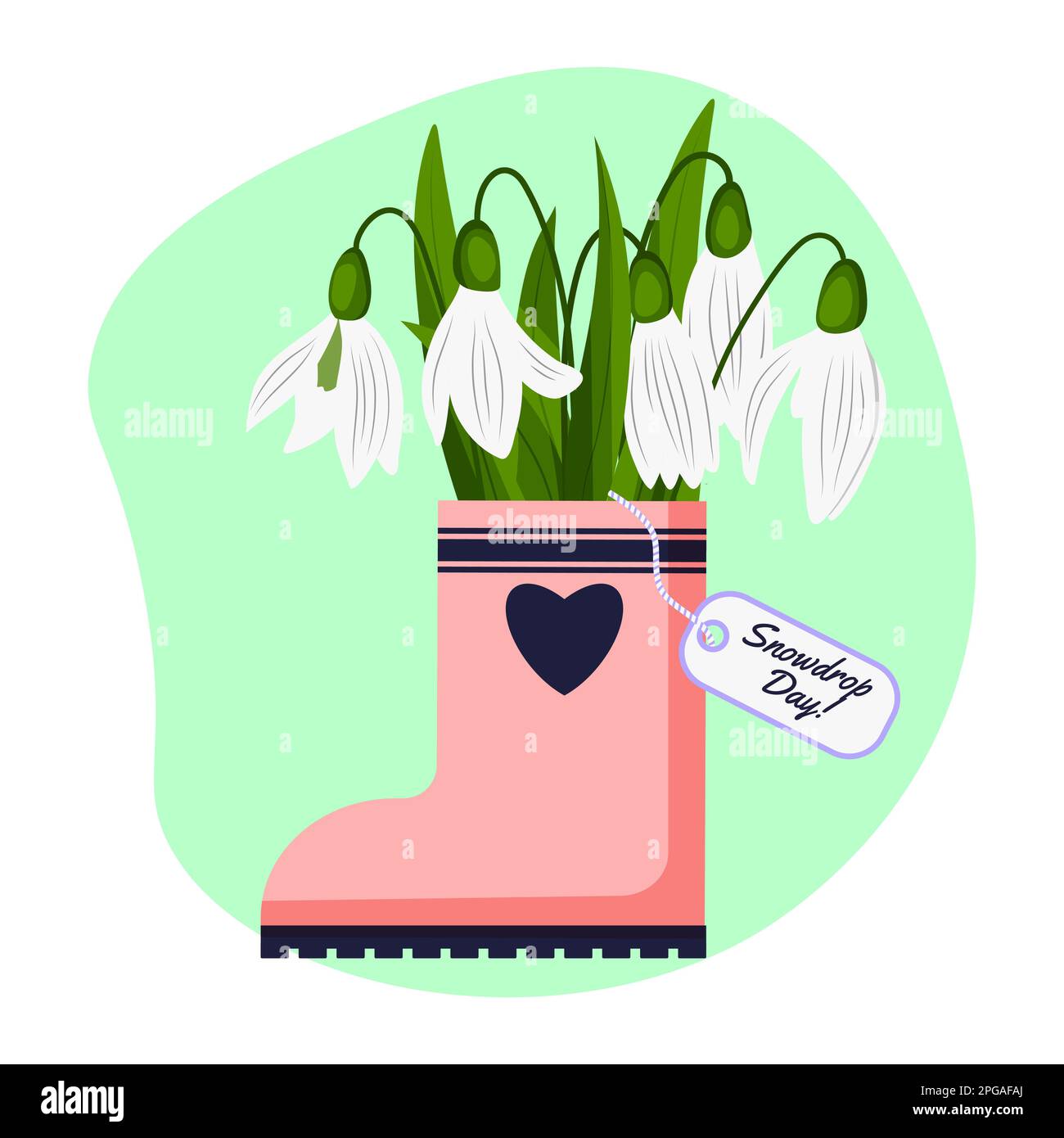 Snowdrop Day card, snowdrops in a rubber boot. Vector illustration ...
