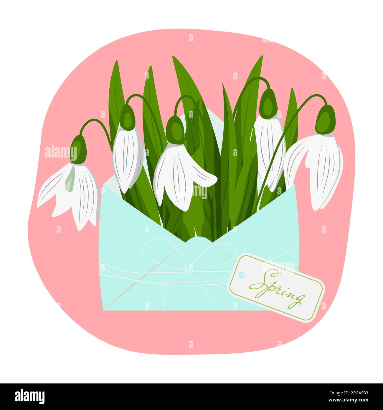 Snowdrop Day card, snowdrops in a blue envelope. Spring time. Vector ...