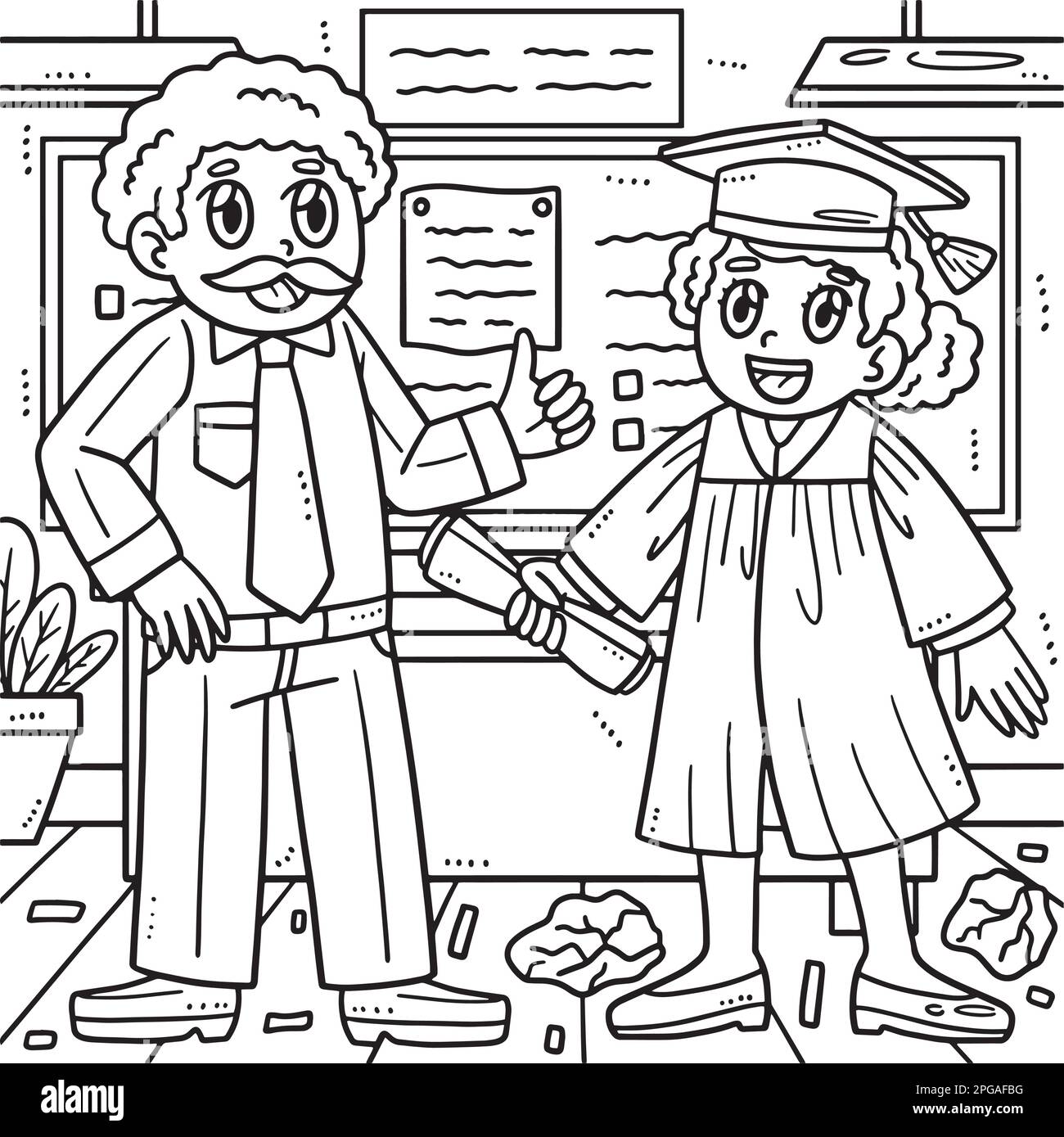 Graduation Professor and Student Coloring Page Stock Vector Image & Art ...