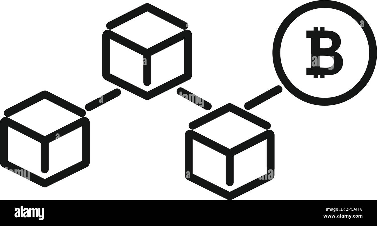 Crypto bitcoin icon outline vector. Block chain. Cube node Stock Vector ...