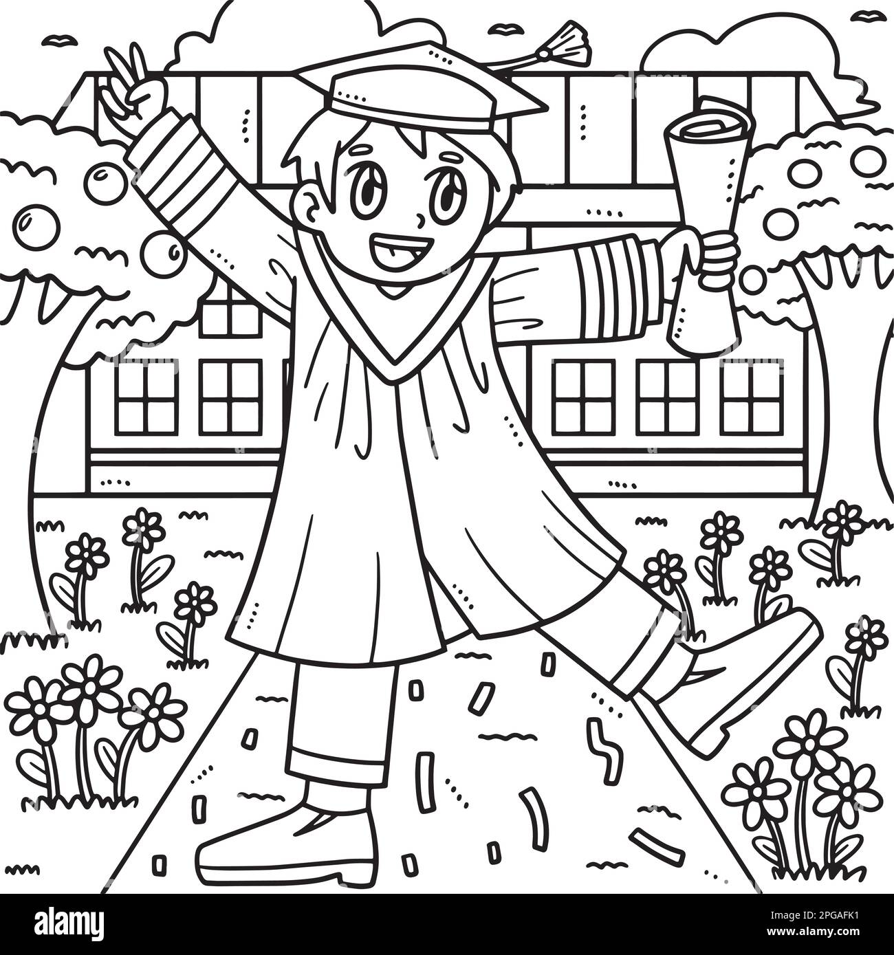 Graduate with a Diploma Coloring Page for Kids Stock Vector Image & Art ...