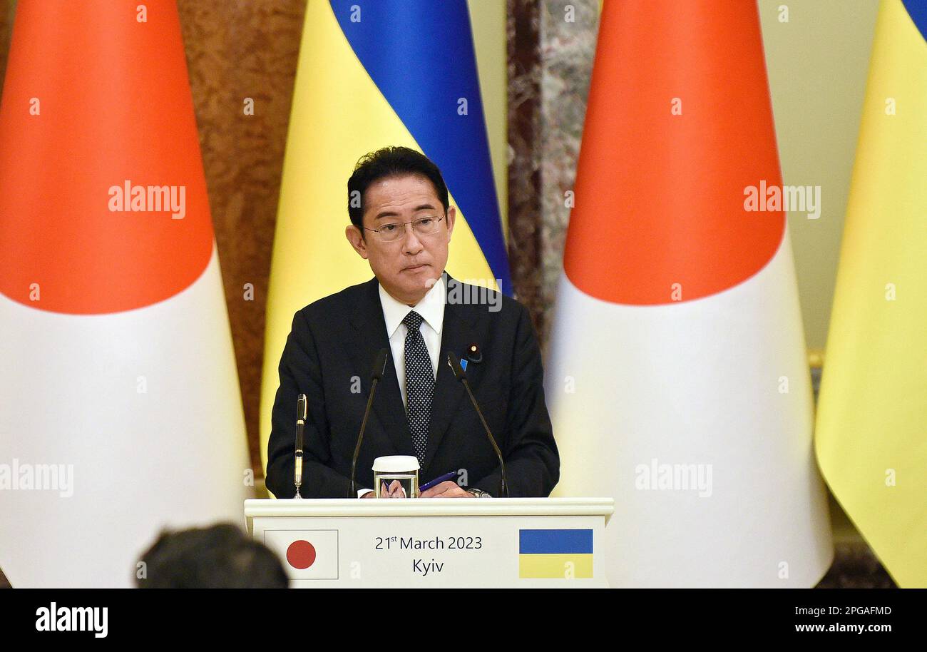 KYIV, UKRAINE - MARCH 21 , 2023 - Prime Minister of Japan Fumio Kishida ...