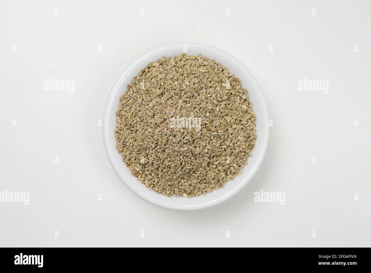 Top view of ajwain on white background, healthy indian seeds Stock ...