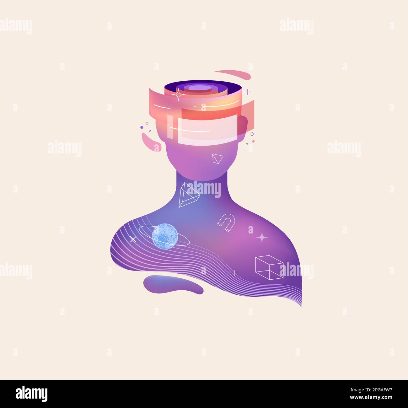 Psychology, Dream, Mental Health concept illustration. Brain ...