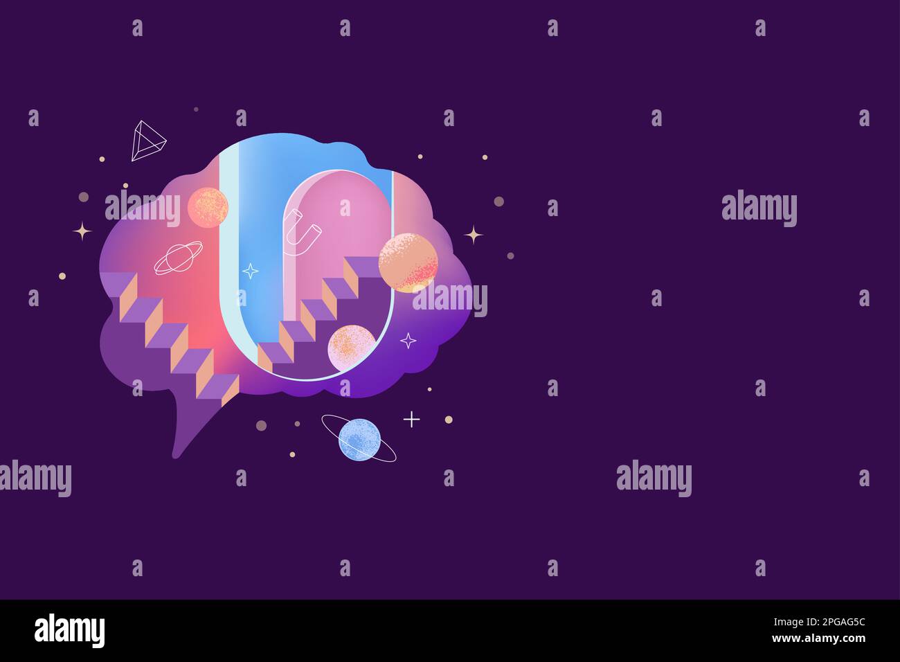 Psychology, Dream, Mental Health concept illustration. Brain ...