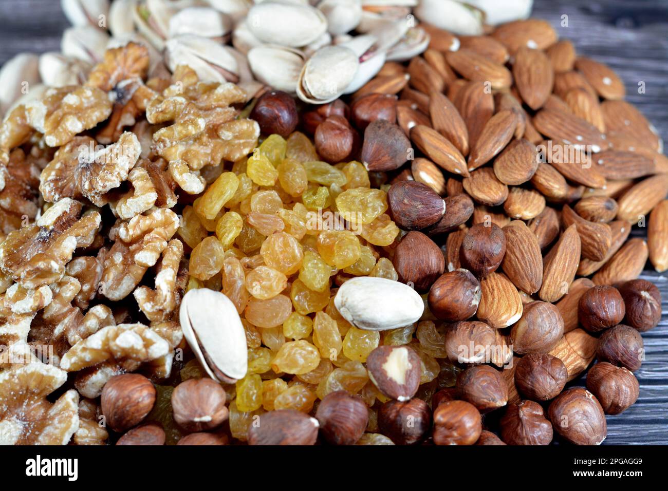 Mixture of various types of nuts, Pistachios, hazelnuts, almonds ...