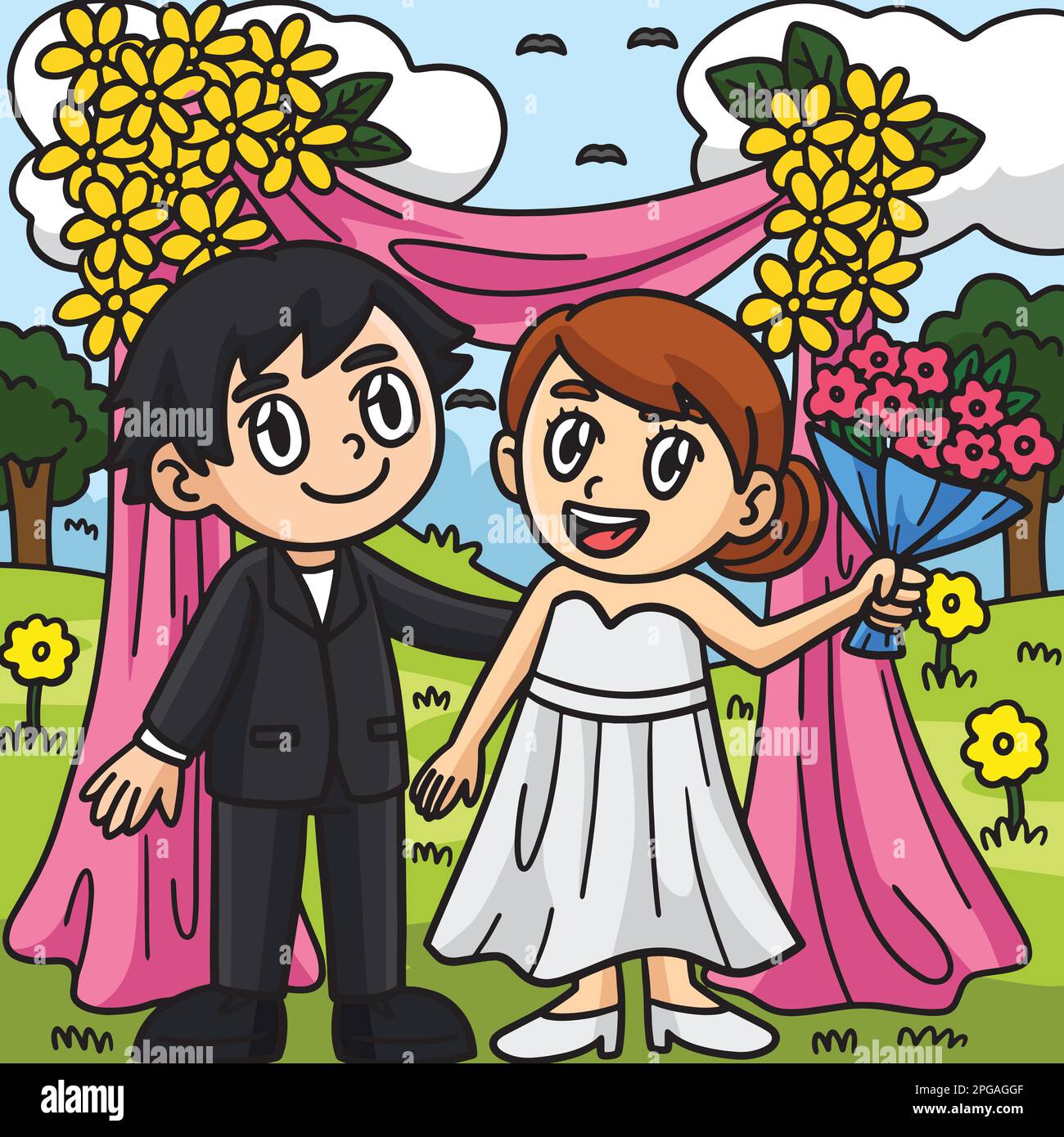 Wedding Groom And Bride Colored Cartoon Stock Vector Image & Art - Alamy