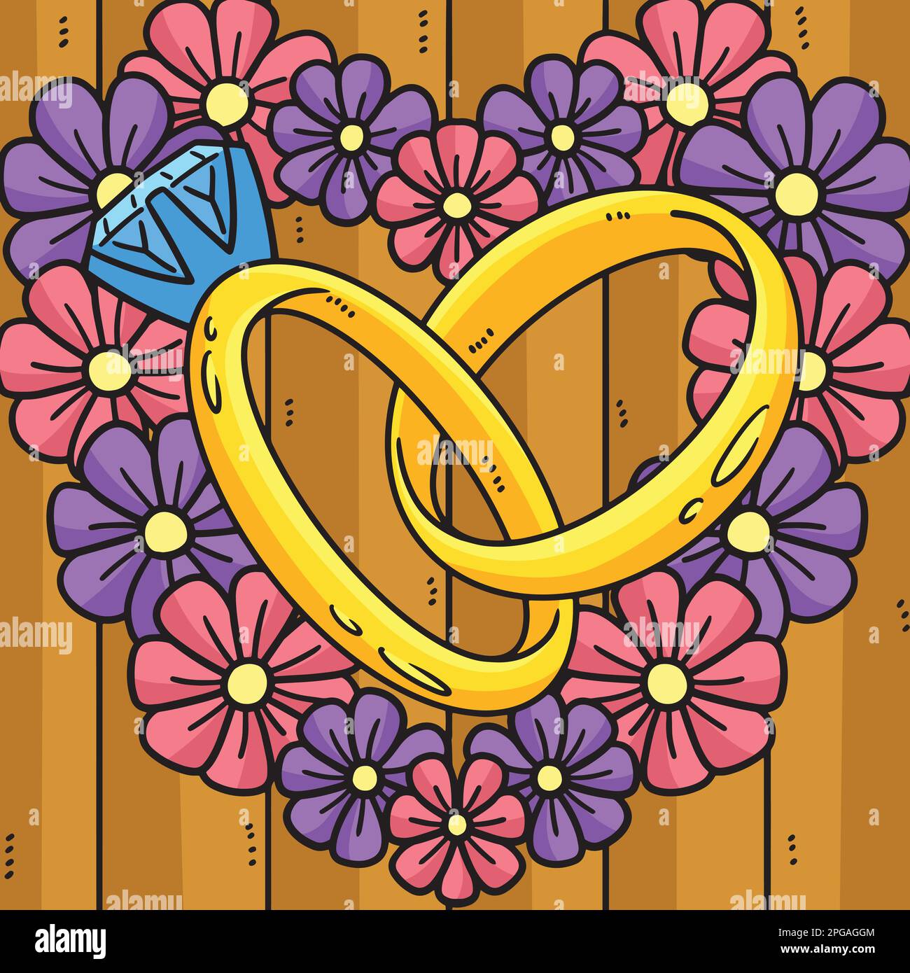 Wedding Ring In a Heart Flower Colored Cartoon Stock Vector Image & Art ...