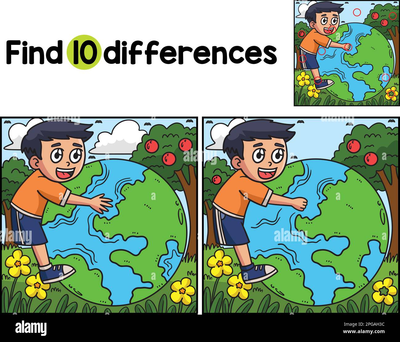 Child Embracing Earth Find The Differences Stock Vector Image & Art - Alamy