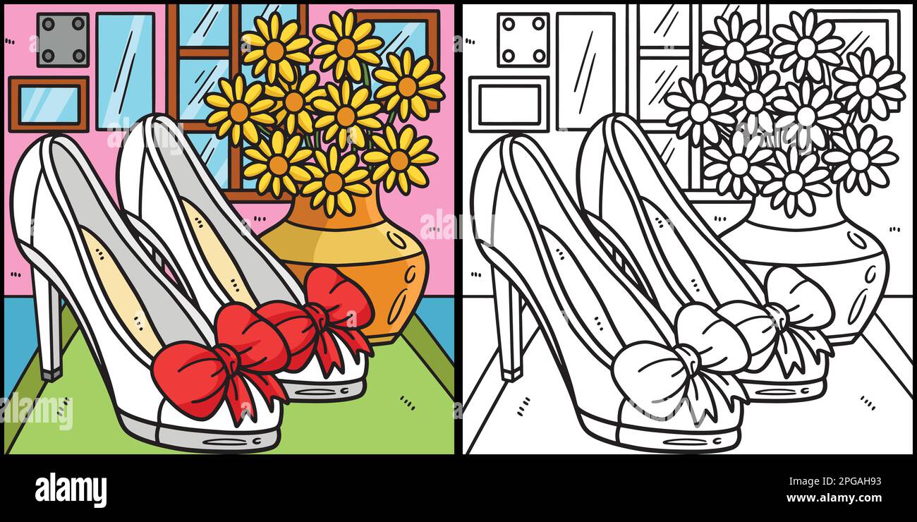 Wedding Shoes Coloring Page Colored Illustration Stock Vector Image ...