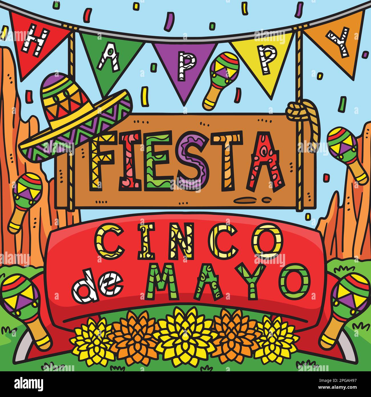 Cinco de Mayo Fiesta Colored Cartoon Illustration Stock Vector Image ...