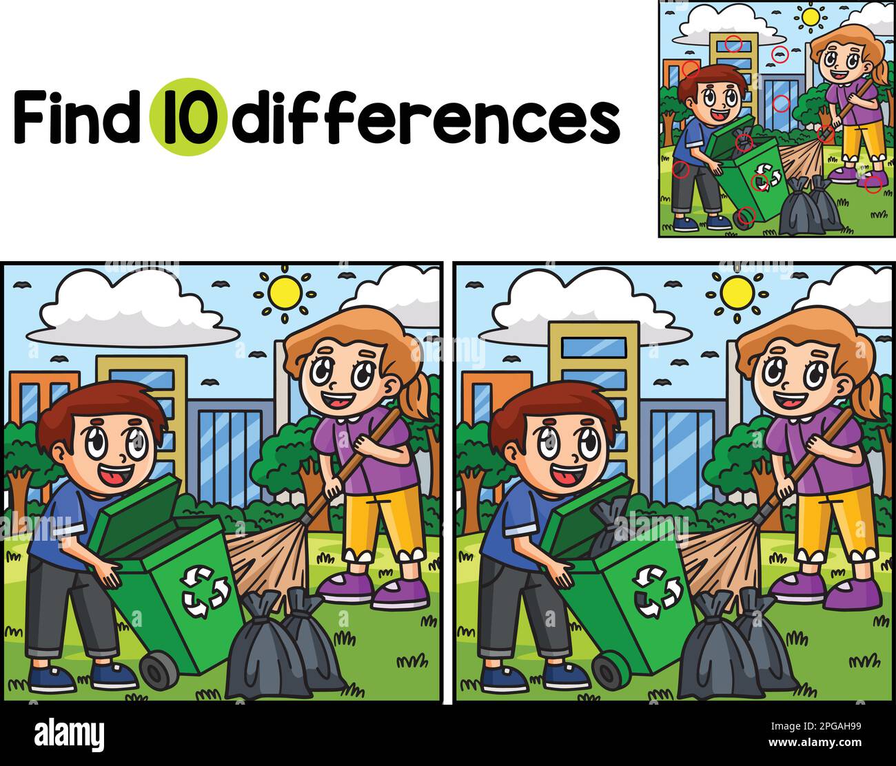 Earth Day Children Cleaning Find The Differences Stock Vector Image ...