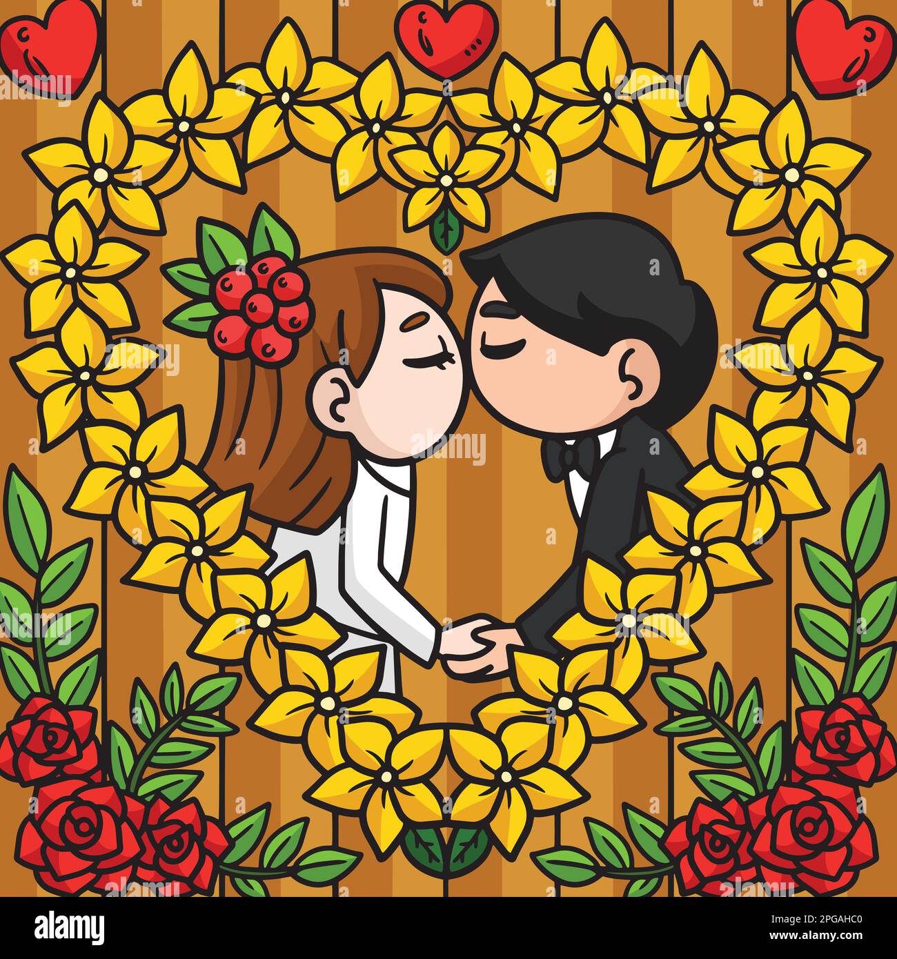 Wedding Kissing Couple Colored Cartoon Stock Vector Image & Art - Alamy