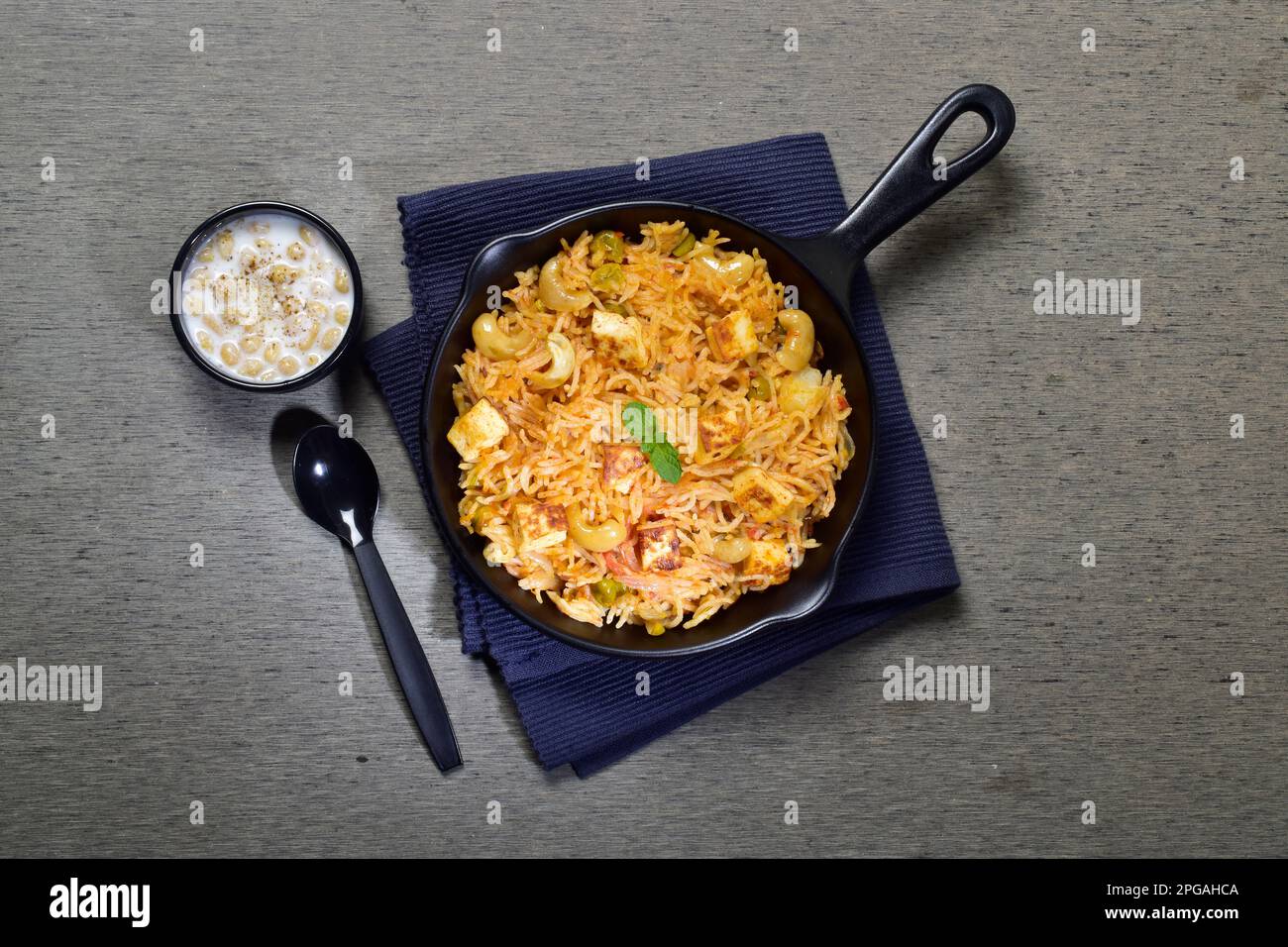 Paneer pulao with raita top view, veg fried rice Stock Photo - Alamy