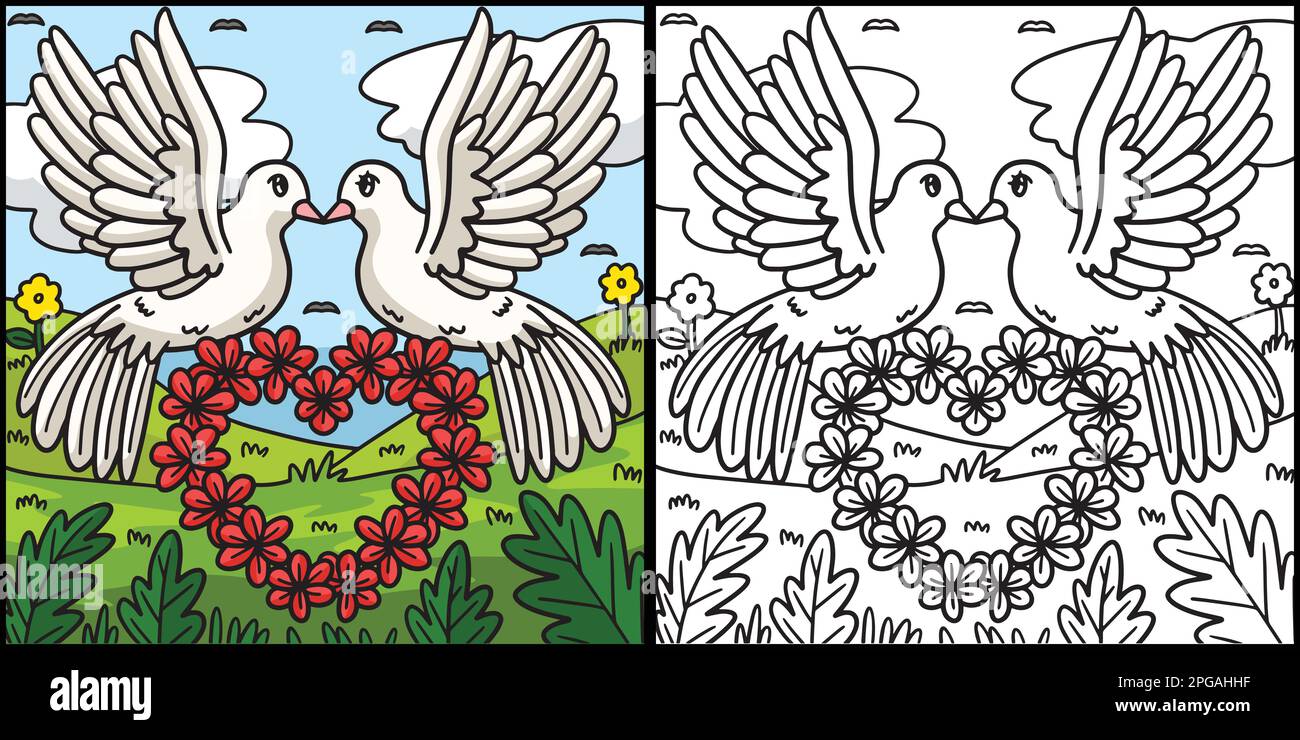 Wedding Dove Coloring Page Colored Illustration Stock Vector Image ...