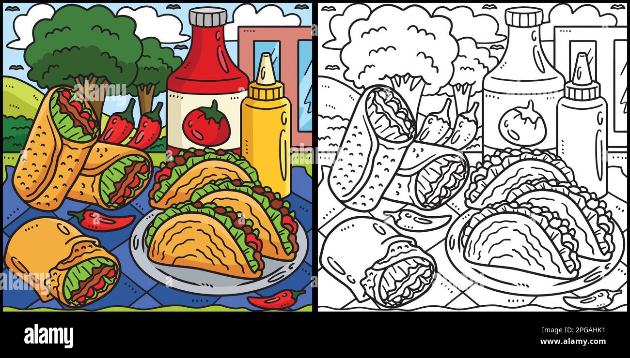 Cinco de Mayo Tacos and Burrito Illustration Stock Vector Image & Art ...