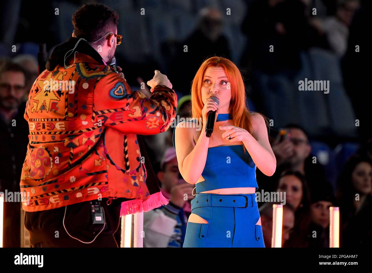 Rome, Italy. 21st Mar, 2023. Italian singers Carl Brave and Noemi ...