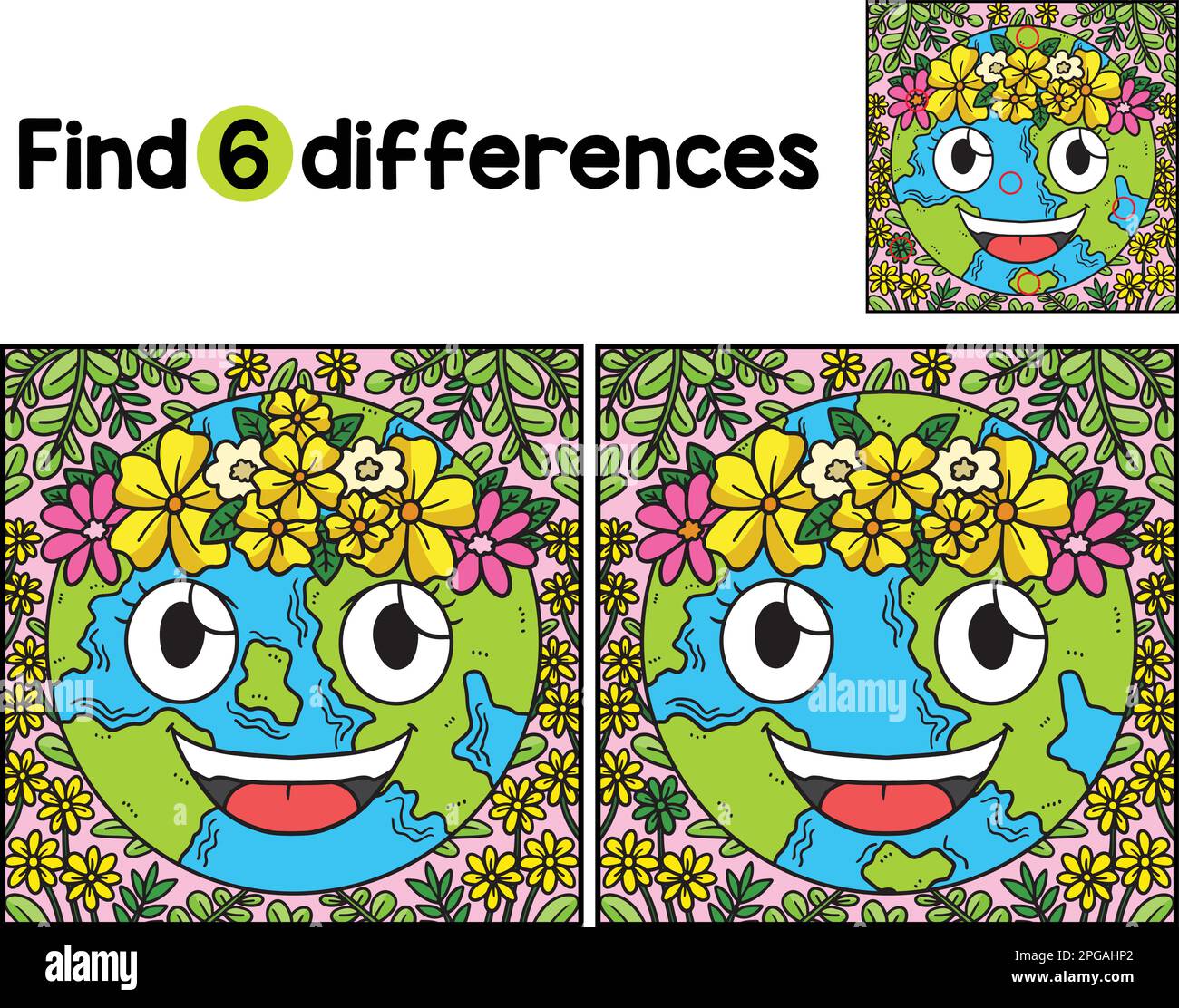 Earth Day with Flower Crown Find The Differences Stock Vector Image ...