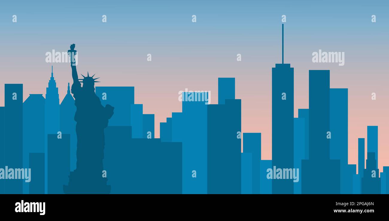 Horizontal banner of New York skyline. Blue silhouette skyline of New ...