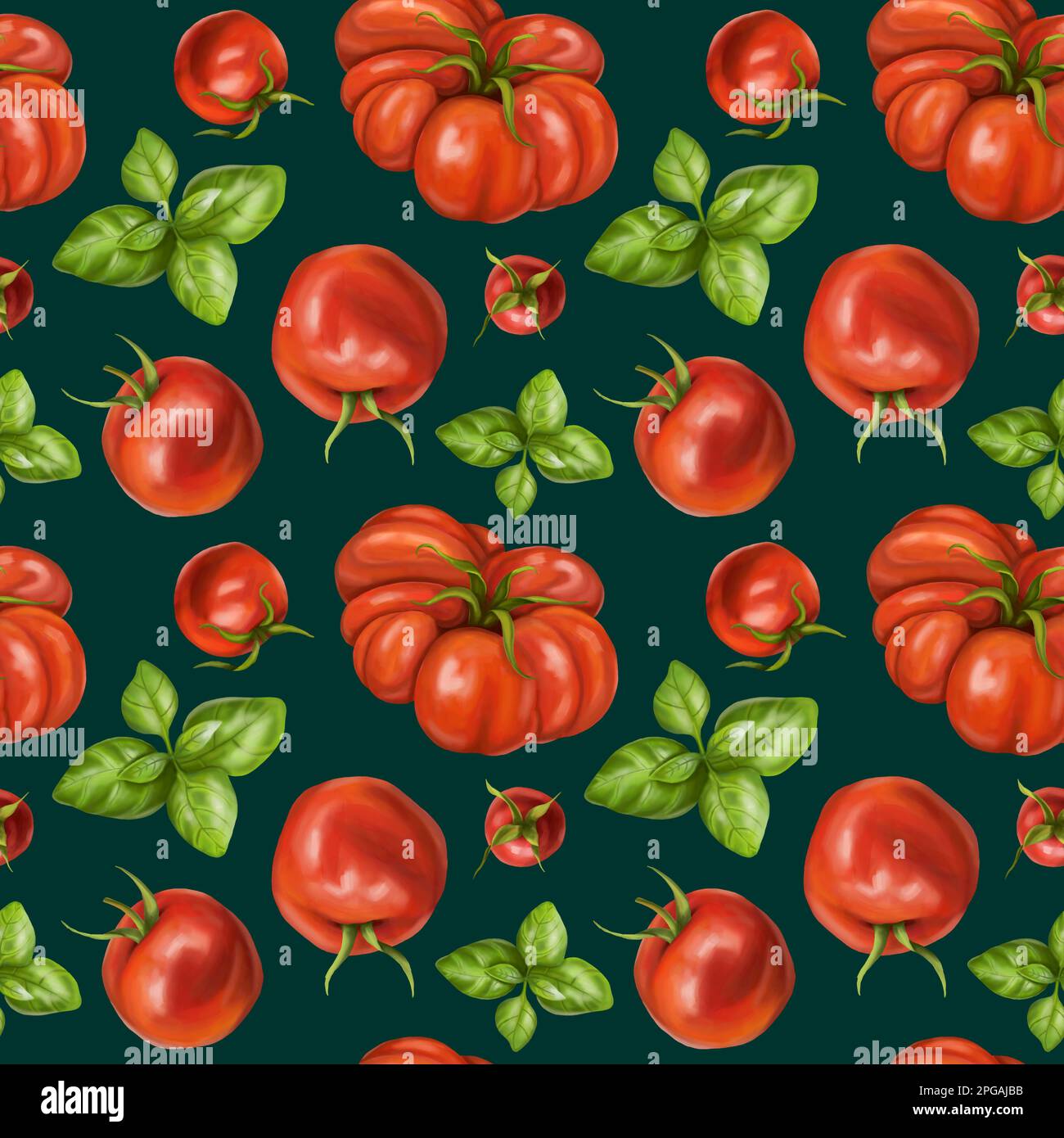 Seamless hand drawn pattern with red tomatoes, cherry tomatoes and ...
