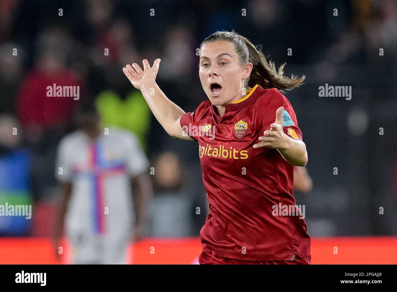 Rome, Italy. 21st Mar, 2023. Emilie Haavi of AS Roma reacts during the ...