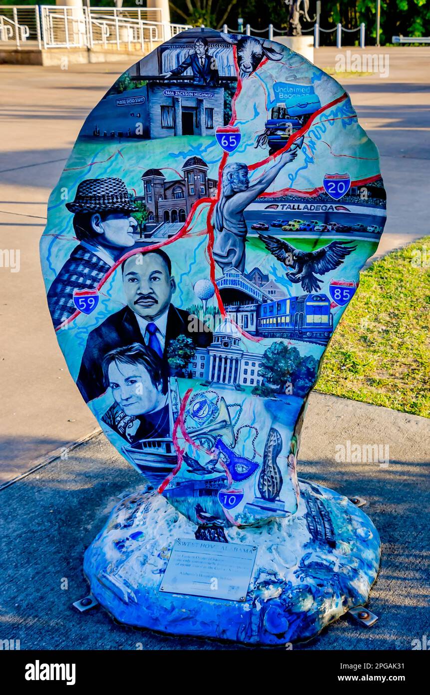 An oyster shell sculpture depicts scenes from Alabama history at the ...