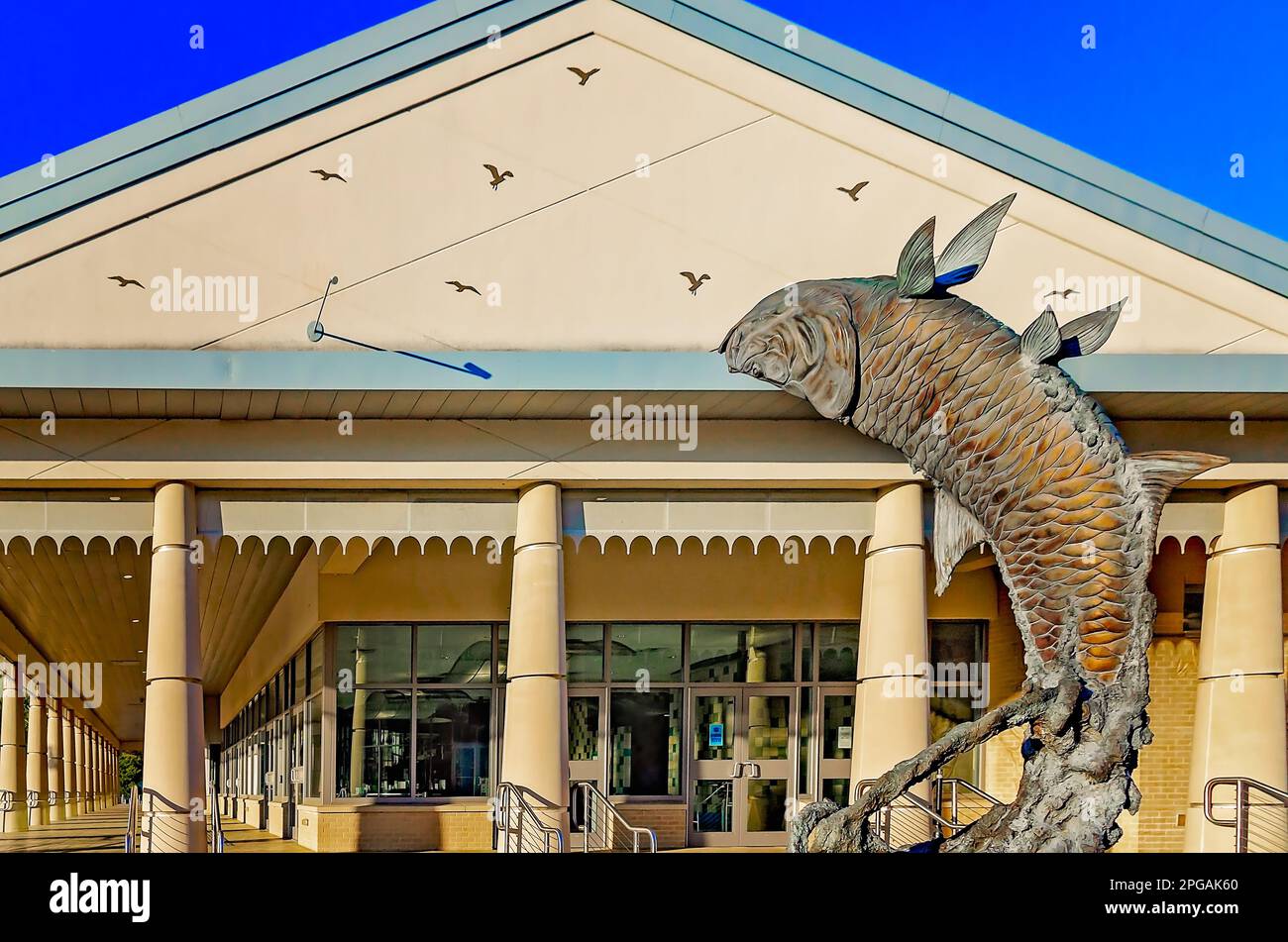 A tarpon sculpture stands in front of the Alabama Welcome Center, March ...