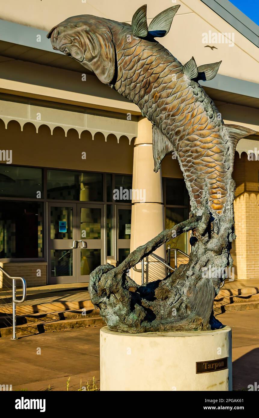 A tarpon sculpture stands in front of the Alabama Welcome Center, March ...