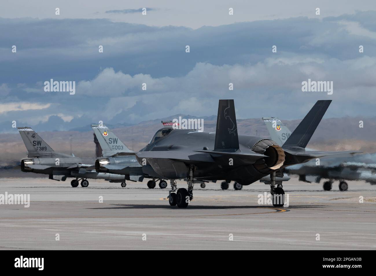 An Israeli F-35I Adir assigned to 140 Squadron, Nevatim Air Base, taxis ...