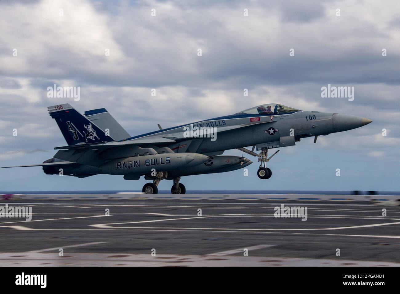 An F/A-18E Super Hornet, attached to the “Ragin’ Bulls” of Strike ...
