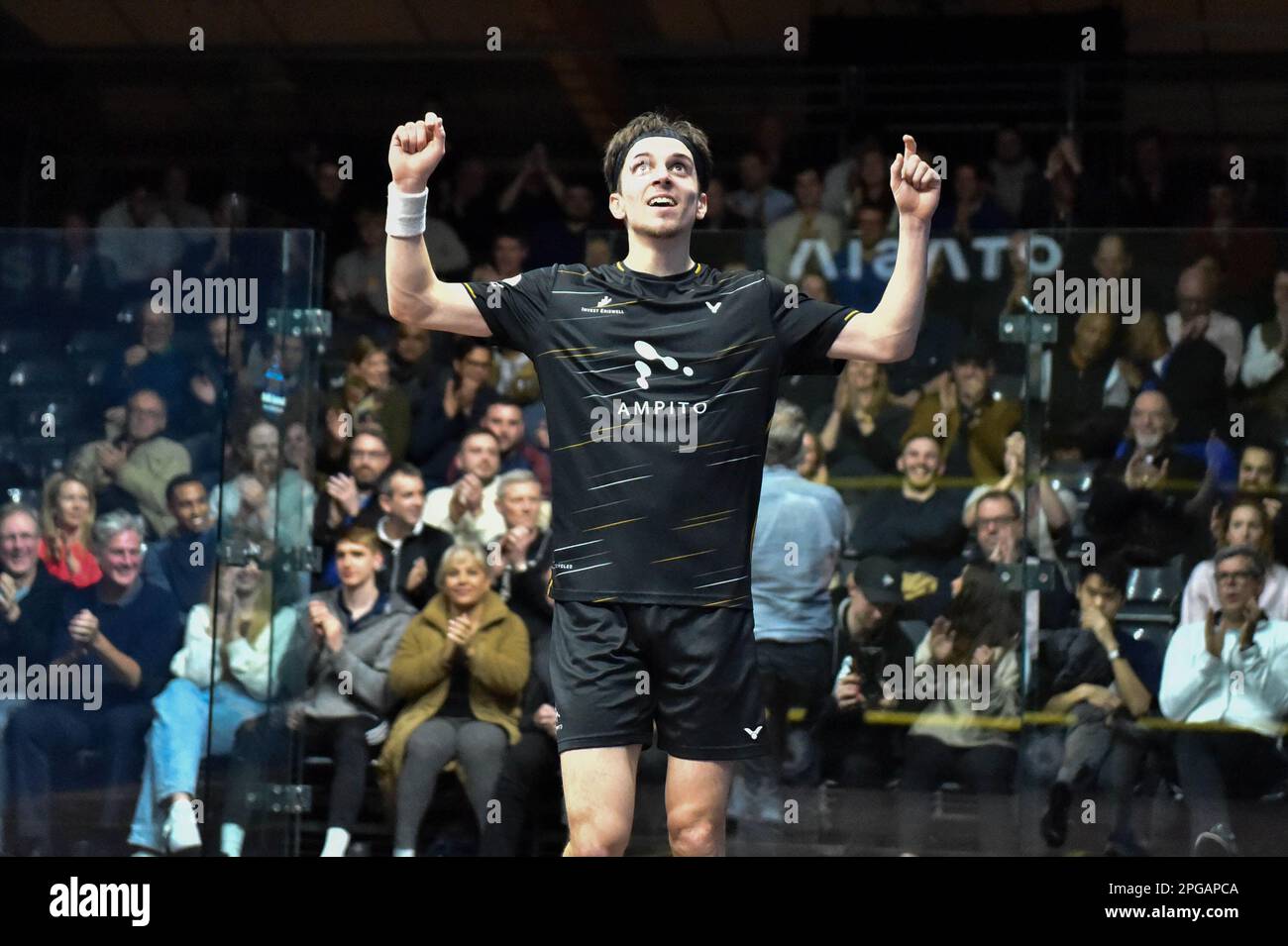 London, UK on 21 March 2023. Charlie Lee (England) takes the honours ...