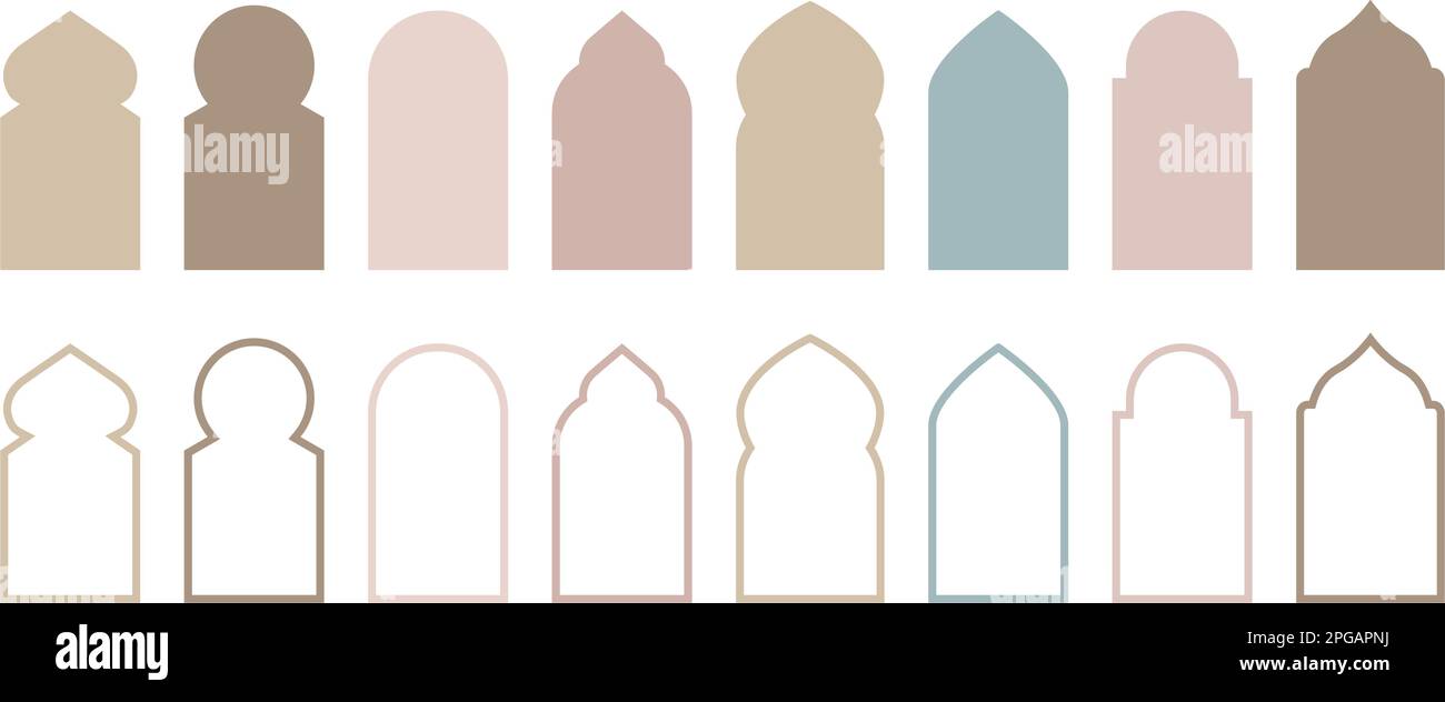 Set of arab mosque windows. Elegant arch, gate shapes. Islamic ...