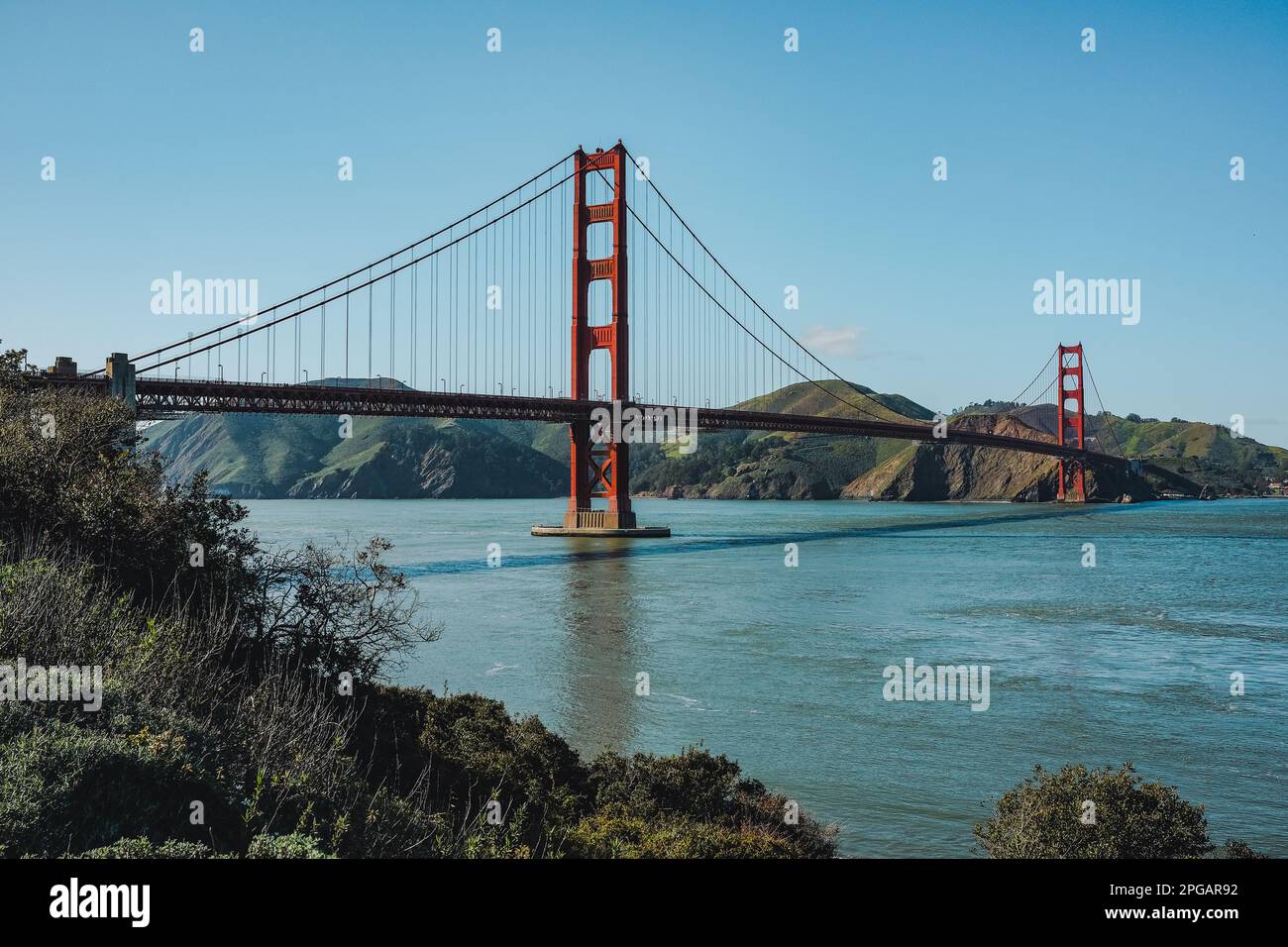 The Golden Gate Bridge taken from a viewpoint on the San Francisco side ...