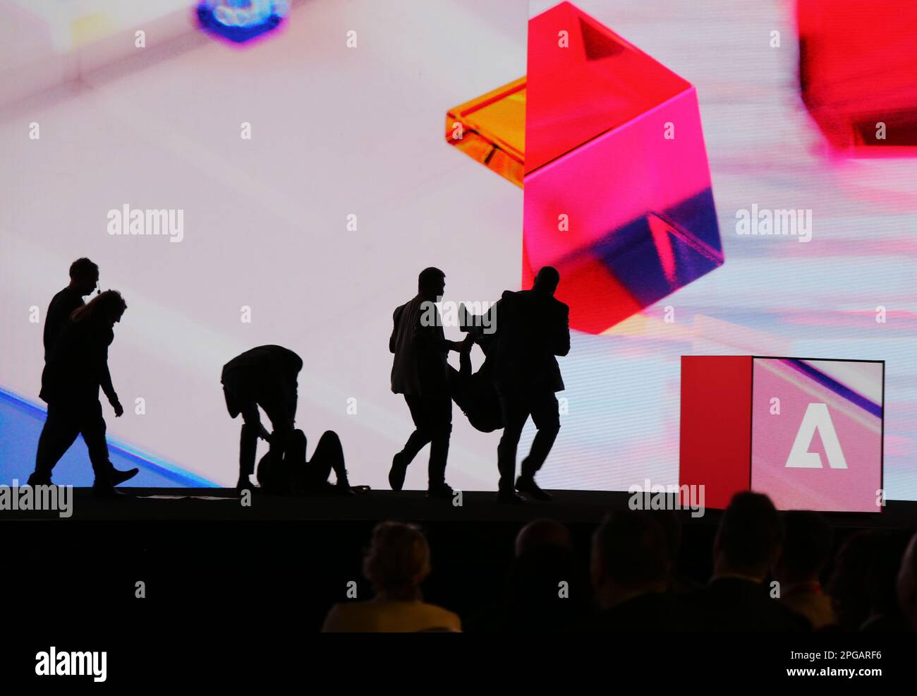Adobe ceo shantany narayan and eli lilly ceo accosted onstage hi-res ...