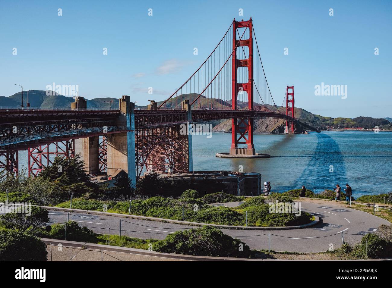 The Golden Gate Bridge taken from a viewpoint on the San Francisco side ...