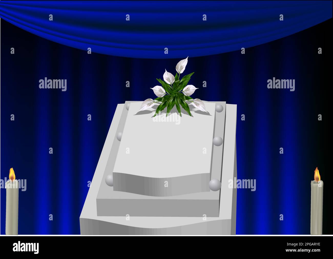 funeral vector illustration. white coffin in a mortuary with a flower ...