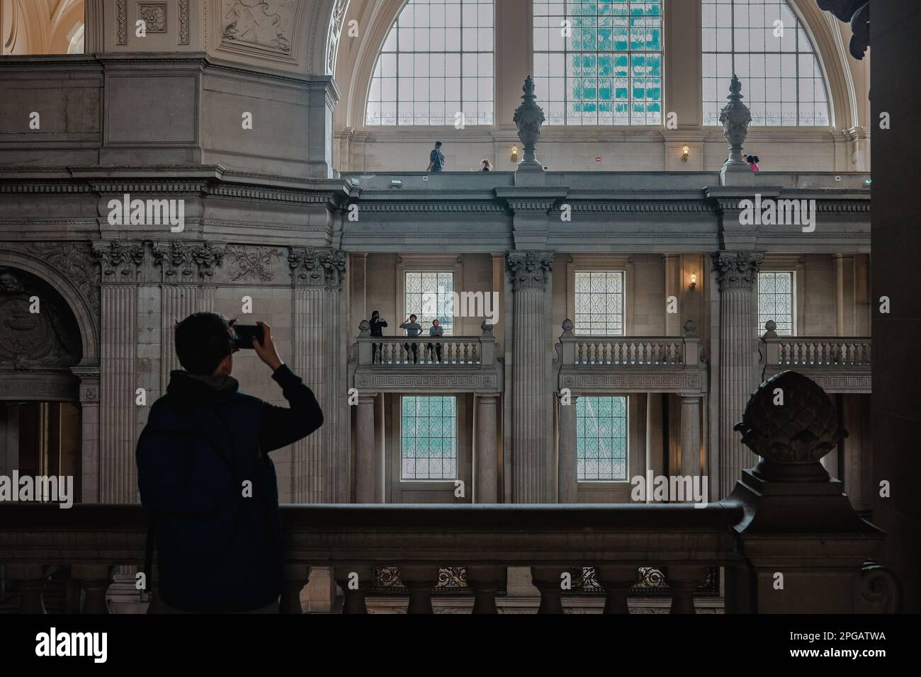 A view of the City Hall's impressive rotunda, which features marble ...