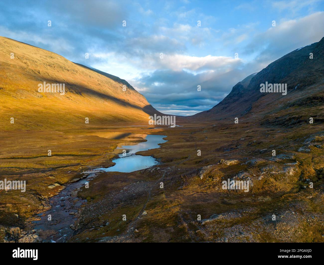 A stream along Kungsleden hiking trail near Viterskalet Mountain Hut in ...