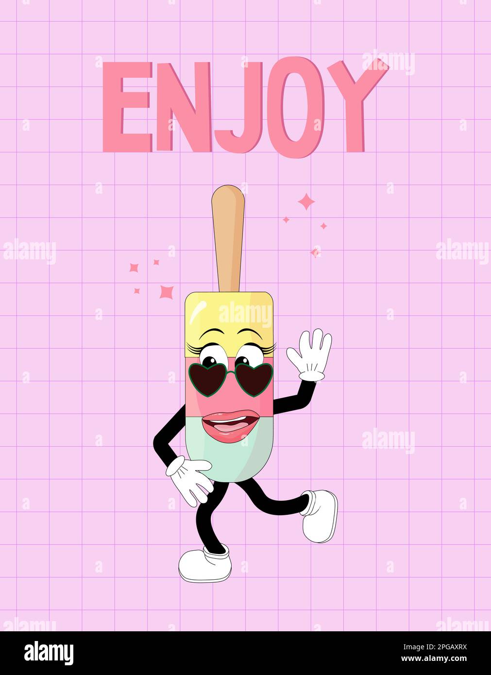 Postcard with ice cream on a stick in cartoon style Stock Vector Image ...