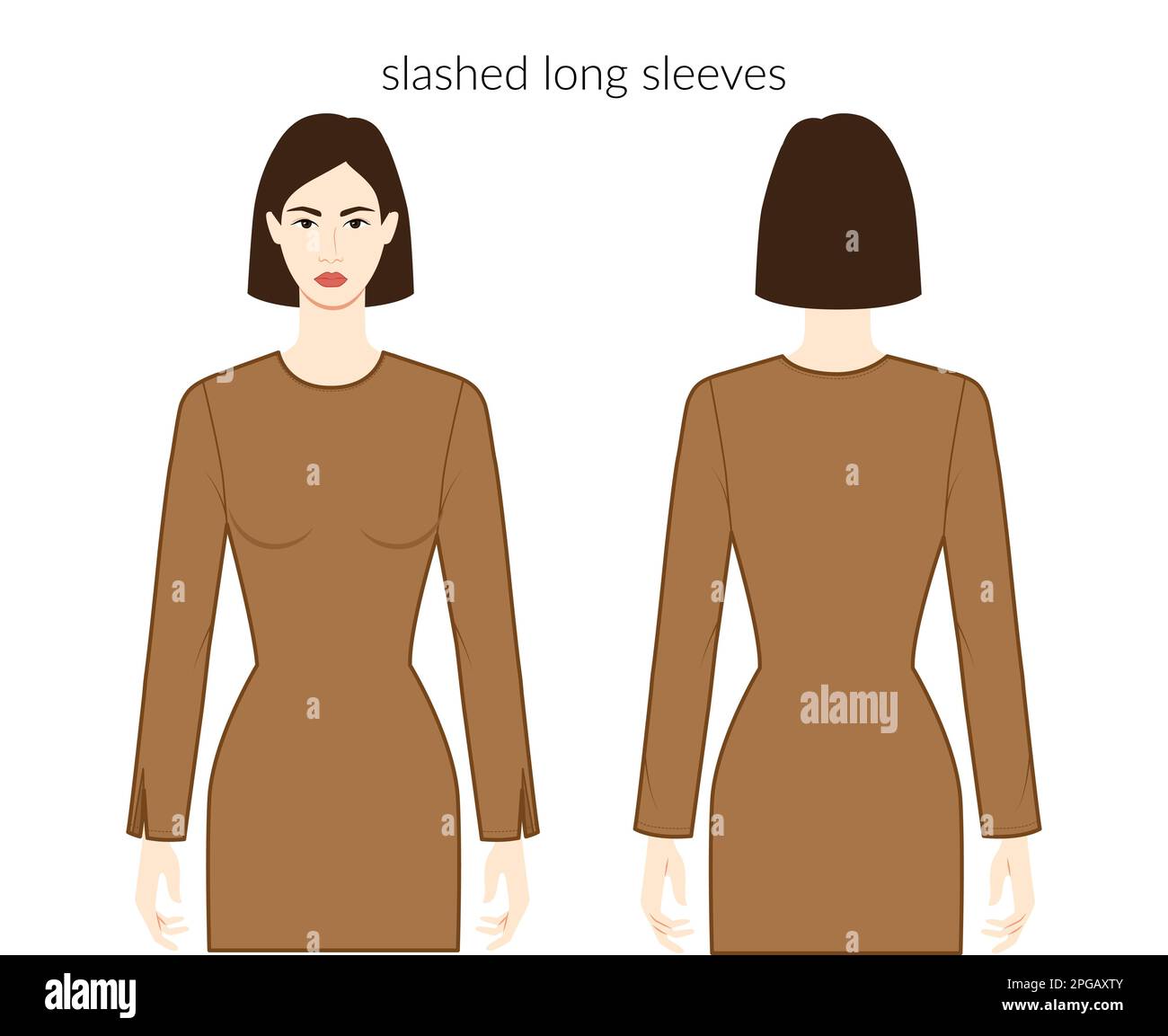 Slashed sleeves long length clothes character beautiful lady in brown ...