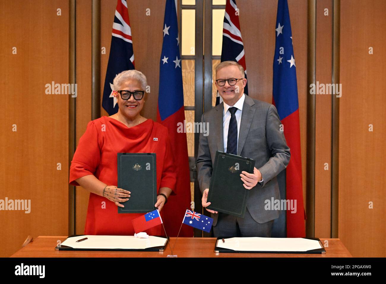 Samoa’s Prime Minister Fiamē Naomi Mata'afa and Australia’s Prime ...