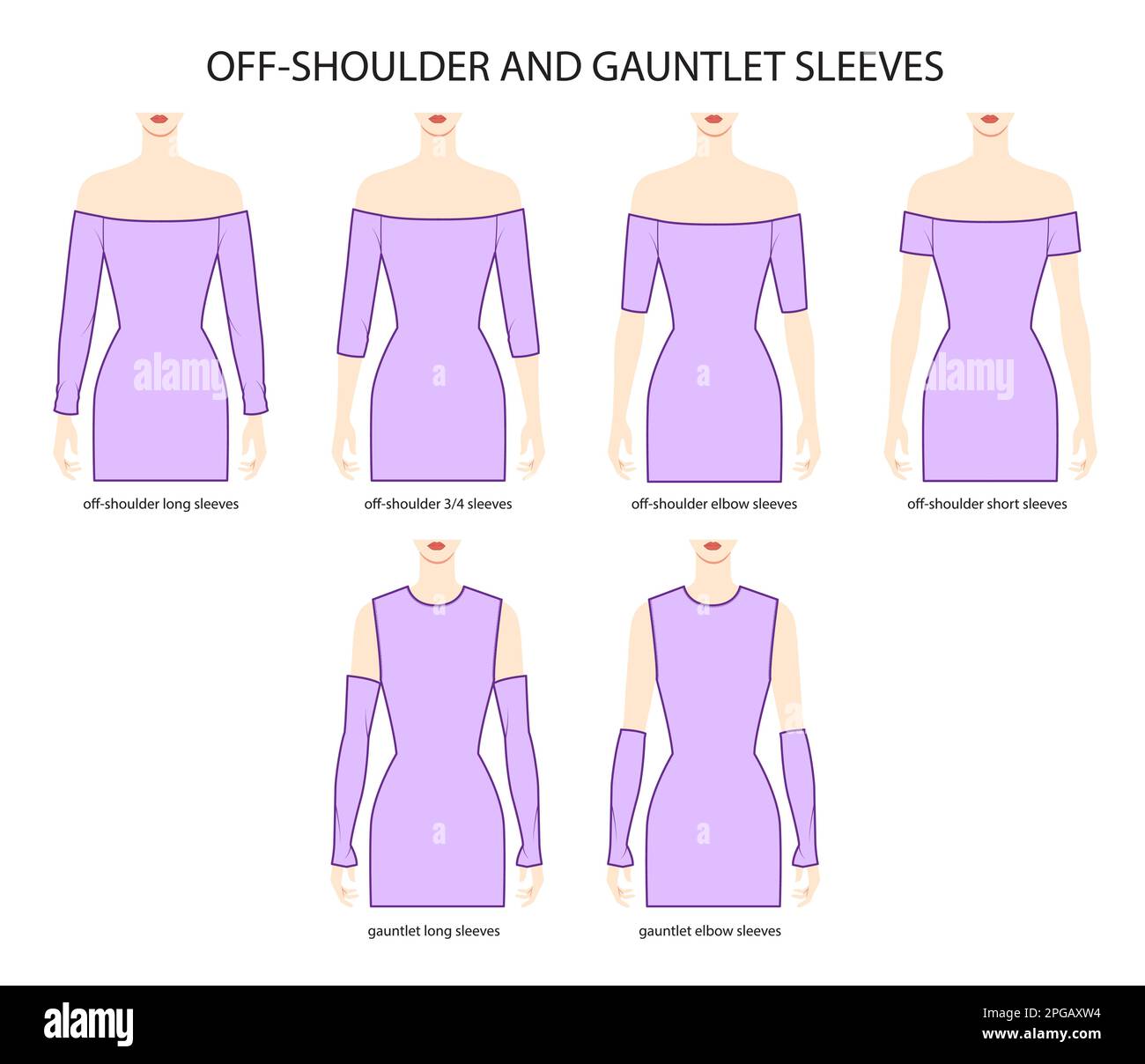 Set of Off-shoulder and gauntlet sleeves clothes long, short, elbow, 3 ...
