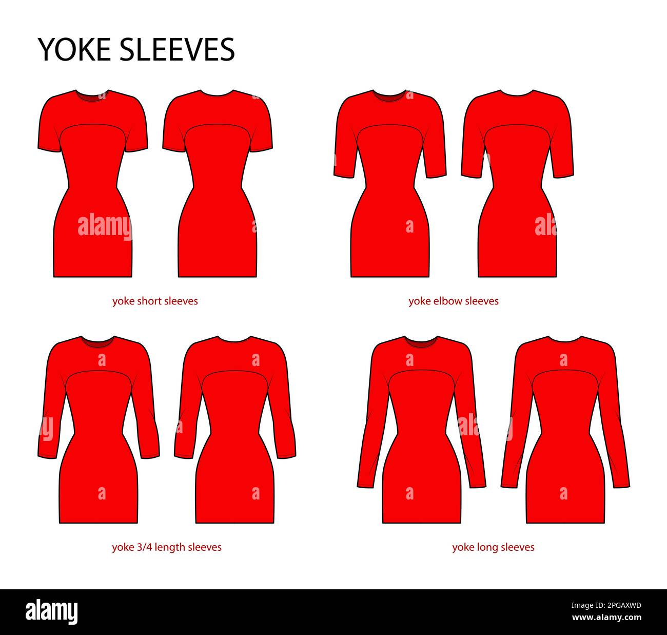 Set of Yoke sleeves clothes - long, short, 3-4, elow length technical ...