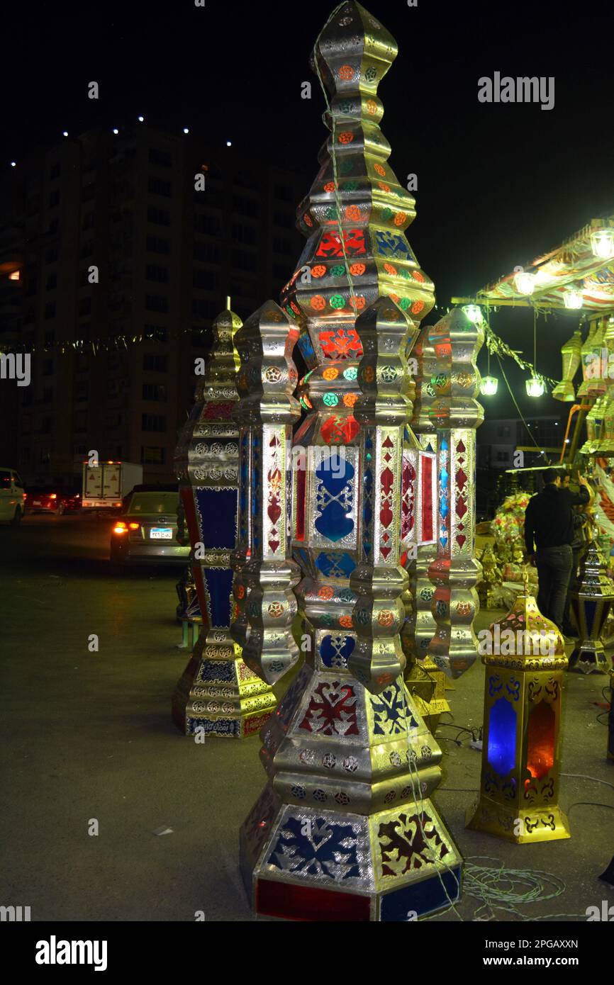 Cairo, Egypt, March 20 2023: The Festive events in Egyptian streets before Ramadan Fasting month ...