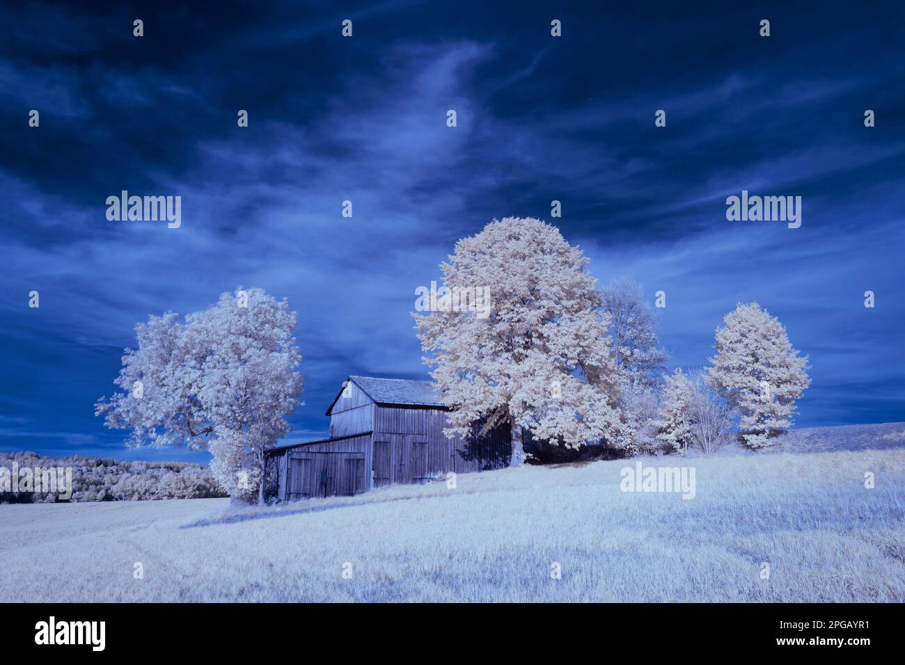infrared photography - ir photo of landscape under sky with clouds ...