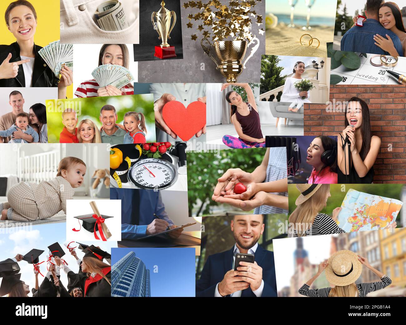 Vision board design. Collage with different photos representing dreams ...