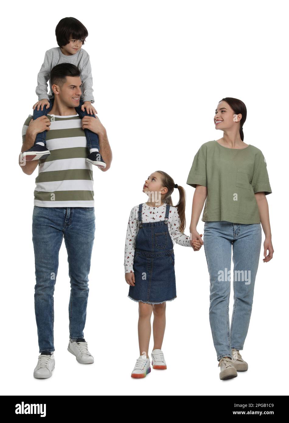 Children with their parents on white background Stock Photo - Alamy